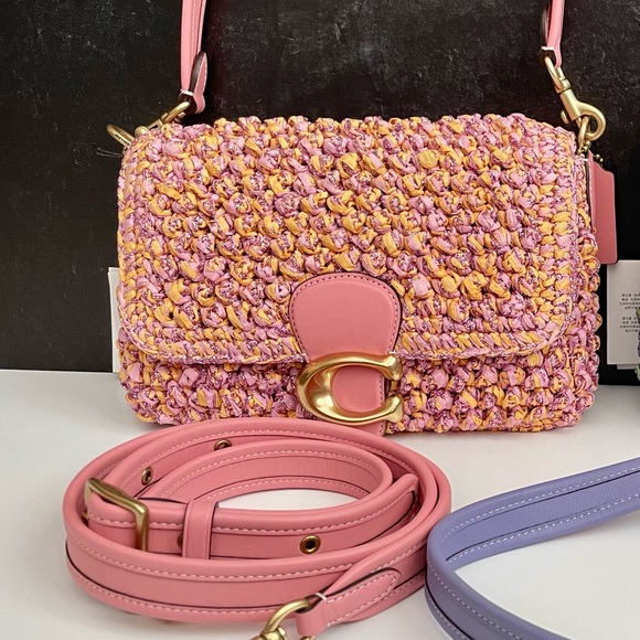 Coach | Bags | Coach Soft Tabby Pinkorange With Popcorn Texture Straw ...